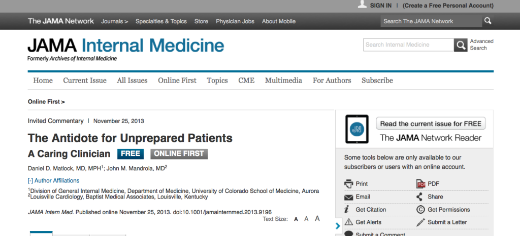 First ever invited commentary in a medical journal — JAMA-IM – Dr John M